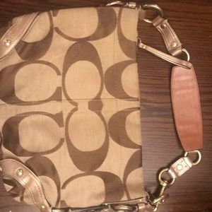 Coach | Bags | Coach Signature Tan And Gold Bag | Poshmark